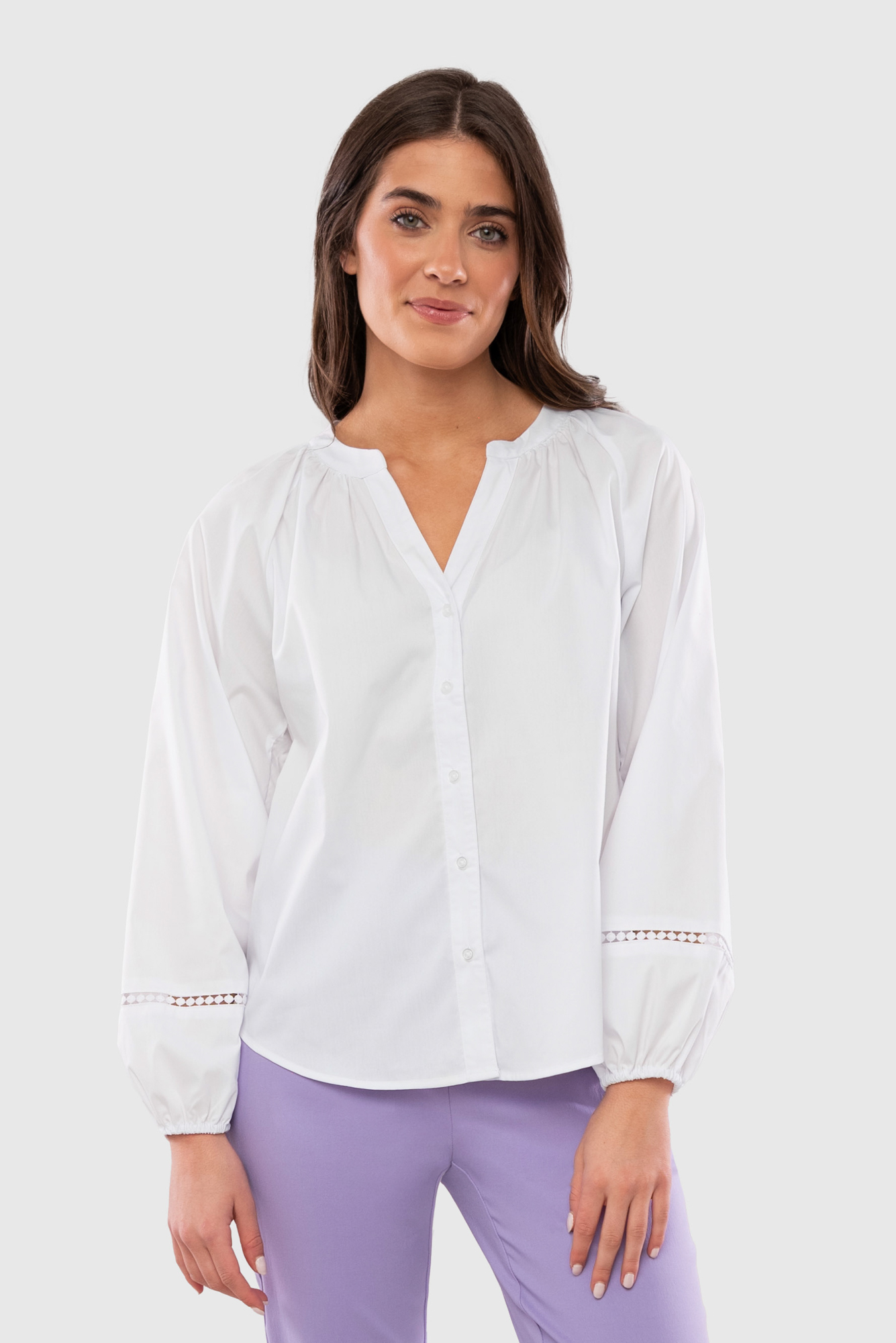 Pine Apparel | Balloon Sleeve Button Front Blouse