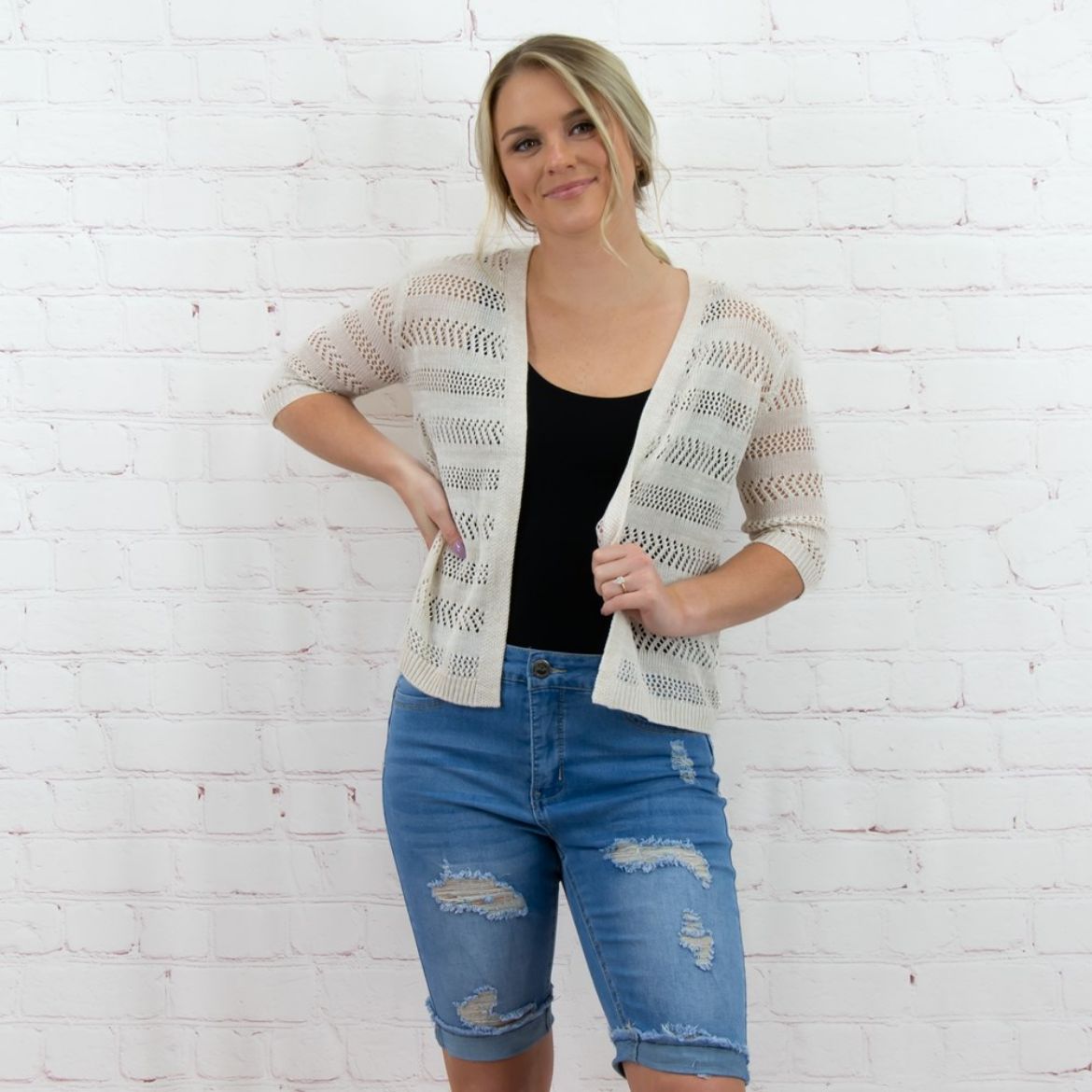 Pine Apparel | S/S Lacey Stripe Knit Cardigan