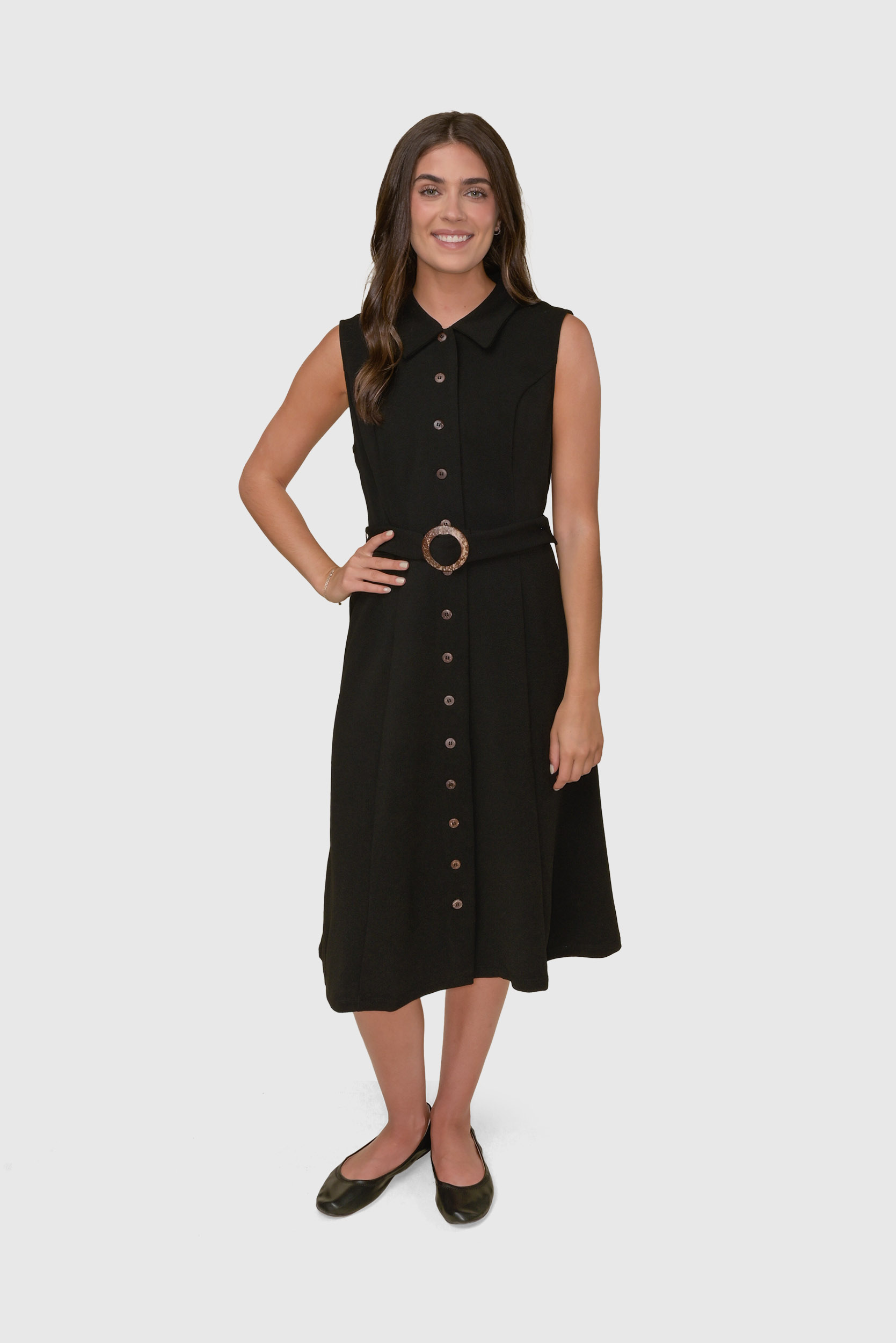 Pine Apparel | Self Sash Button Front Shirt Dress